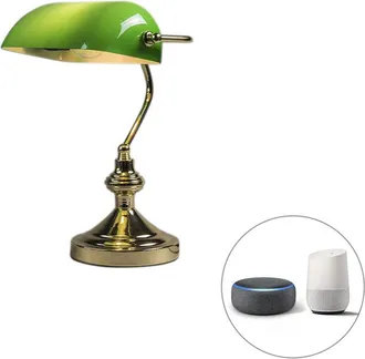 QAZQA Banker - led Dimmable Lampe de notaire variateur inclus - 1 lumi&egrave;re - l 26.5 cm - Vert - Art Deco, Classique/Antique, R&eacute;tro - &eacute;clairage int&eacute;rieur