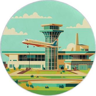 Generic Home Tapis Rond Life Tapis de Jeu, 120 cm (Round) pour la Chambre, Convient aux Enfants A&eacute;roport Dessin anim&eacute; r&eacute;tro Facile dentretien, r&eacute;sistant Vert