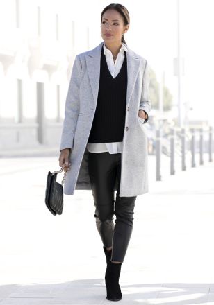 Lascana Kurzmantel LASCANA, Damen, Gr. 34, grau (grau, meliert), Web, Obermaterial: 100% Polyester. Futter: 100% Polyester, meliert, figurumspielend kniefrei,