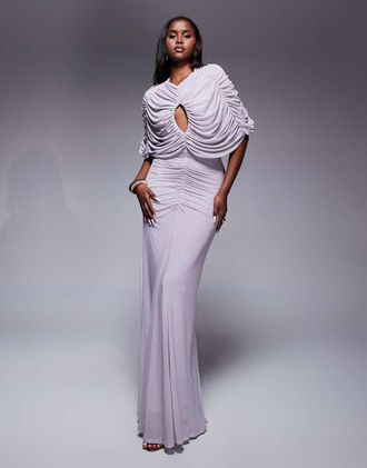 Asos Robe longue en tulle &agrave; fronces prononc&eacute;es - Lilas-Violet