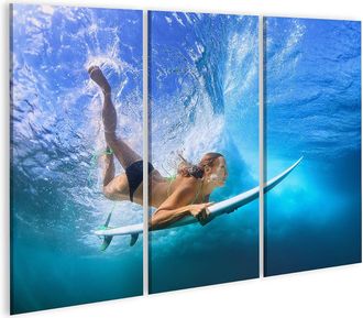Islandburner Bild auf Leinwand Beautiful Surfer Girl Tauchen unter Wasser Surf Board Young Active Bikini Action Bilder Wandbilder Poster GCNS-3P