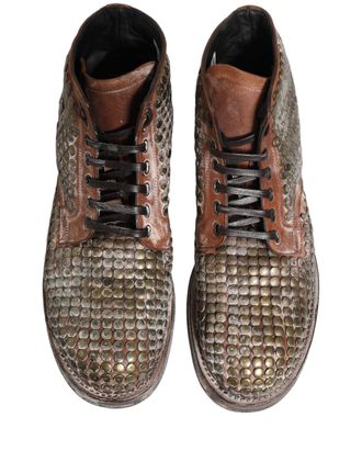 Dolce & Gabbana Mens Brown Leather Runway Studs Ankle Boots Shoes Black