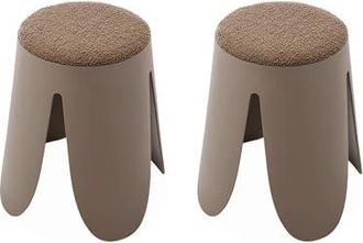 Sweeek Alices Home - Set de 2 tabourets empilables Marrons. Bouclette texturée. Niki. Ø30 / 44 x H46cm