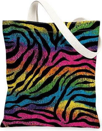 Generic Sacs fourre-tout en toile motif animal color&eacute; motif cheval ray&eacute;, sacs d&eacute;picerie, sacs d&eacute;picerie r&eacute;utilisables, chics d&eacute;t&eacute;, l&eacute;gers, lavables, Arc-en-ci