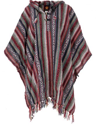 Guru Shop Poncho Hippie Chic, Ethno Poncho, Andenponcho - Rot/schwarz, Herren/Damen, Baumwolle