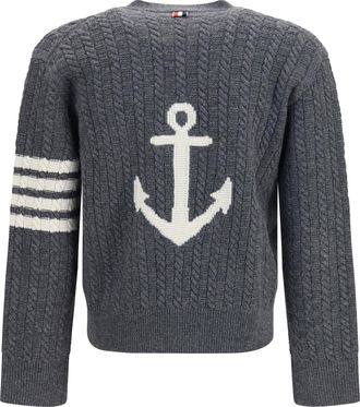 Thom Browne Cable-Knit with 4-Bar Stripe Cardigan - Gray