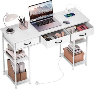 HOMCOM Bureau informatique multi-rangement 2 prises usb 2 prises secteur dim. 120 x 40 x 76 cm blanc