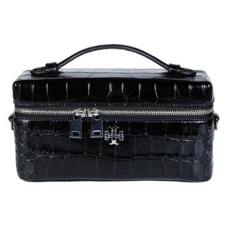 Tory Burch Charlie Embossed Croc East-West Vanity Case - Femme - Sacs - Noir - Taille: ONE Size