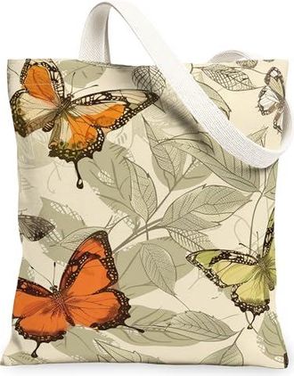 Generic Sacs fourre-tout en toile motif papillon, motif floral insecte, sacs d&eacute;picerie r&eacute;utilisables, sacs d&eacute;picerie printaniers, vintage, l&eacute;gers et lavables,