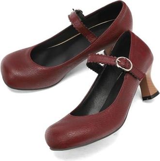 Generic Chaussures Mary Jane Brouge &agrave; bout rond pour femme avec sangle de cheville et boucle pour le travail, le bureau, les f&ecirc;tes, rouge vin, 40.5 EU