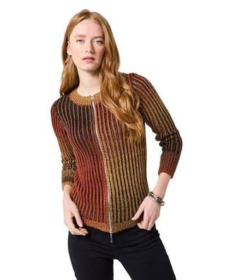 Joe Browns Textured Ribbed Zip Up Cardigan, Orange, 38 Femme