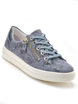 Pediconfort Baskets Cuir avec Zip et Lacets - Femme - Taille : 38 - Couleur : Bleu imprim&eacute;