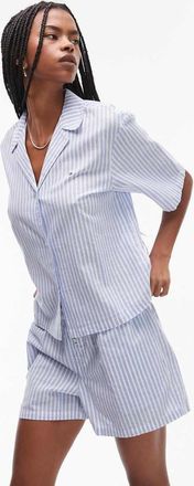 Tommy Hilfiger Pyjama en lin rayé avec short et chemise à manches courtes - Bleu