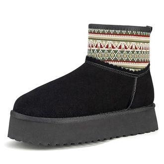 Mishansha Bottines Fourr&eacute;es Femme Hiver Confortables Bottes de Neige Plateforme Antid&eacute;rapant Noir Intense 36EU