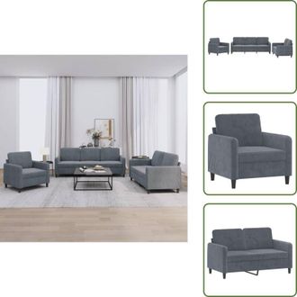 vidaXL The Living Store 3-tlg. Sofagarnitur Dunkelgrau Samt - Samtsofa - Wohnlandschaft - Couchgarnitur - Esszimmertisch - Lounge M&ouml;bel