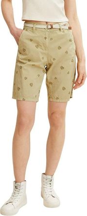 Tom Tailor Damen Chino Bermuda Shorts mit Gürtel 1031285, 29579 - Green Print Leaf Design, 32