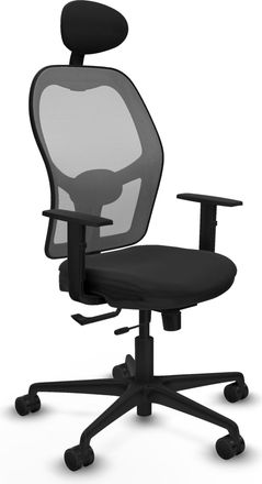 Piqueras y Crespo B&uuml;rostuhl aus schwarzem Mesh mit 1D-Armen, h&ouml;henverstellbarer Lendenwirbelst&uuml;tze und festem Kopfteil, ausgestattet mit Syncro/Traslack und eingespritz