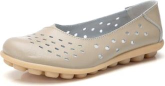 Generic Mocassins en Cuir ajouré pour Femmes, Chaussures Plates décontractées à Bout Rond, Confortables, pour la Marche la Conduite Le Bateau et Les Soins Inf