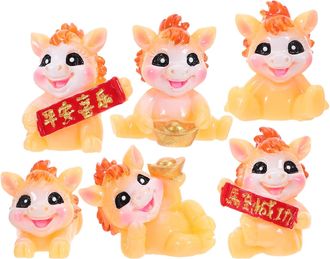 Pretyzoom 6 Mini-pferdefiguren - Statuen zum Chinesischen Neujahr 2026 des Pferdes - Winzige Tiermodelle - f&uuml;r Mikrolandschafts-kuchenaufs&auml;tze, Ornamentdekorati