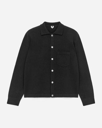 Arket Texturierte Strickjacke Aus Baumwolle Und Wolle -Schwarz