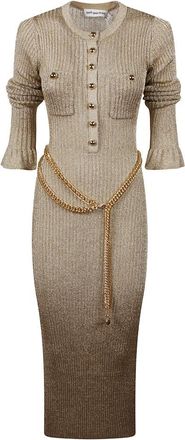 Self Portrait Femme, Robes, Jaune, Taille: 38 FR Lurex Ribbed Knit Midi Dress
