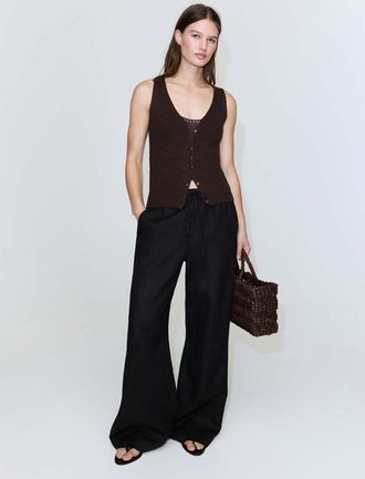 Mango Leinenhose mit Kn&ouml;pfen schwarz - Damen - XXS - MANGO