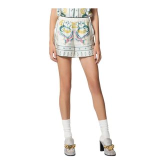 John Richmond Femme, Shorts, Multicolore, Taille: 36 FR Short blanc avec imprim&eacute; graphique
