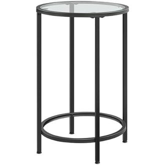 Yaheetech Table dappoint Ronde Bout de canap&eacute; Dessus en Verre Tremp&eacute; Diam&egrave;tre 40,5 cm Cadre en M&eacute;tal Table de Chevet Salon Balcon Chambre Noir