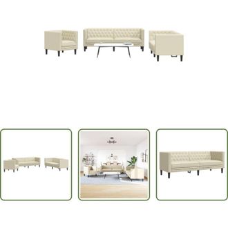 vidaXL Kunstleder Sofa - 3-tlg. Chesterfield-Sofa-Set Creme Kunstleder