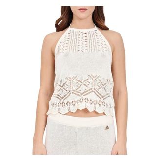 Akep Leinen Baumwolle Strick Top - - Tops - Damen - Beige - M