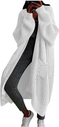 Generic Cardigan Femme en Grosses, Taille Oversize Ouvert avec Manches Ballon et Poches, Veste Longue D&eacute;contract&eacute;e Automne(White,XL)