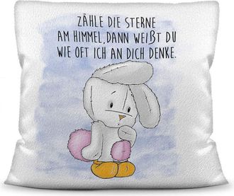 Tassendruck Trend-Kissen mit tierischen Motiv und Spruch - Zähle die Sterne - Kissenbezug inklusive Kissen/Geschenk-Idee/Liebling/Verliebt/Paar/Weiss - Polyester 