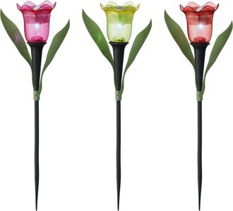 Lumineo LED Solar Dekoleuchte Blume 28cm Kunststoff 1 St&uuml;ck sortiert - Deko Solarblume Gartenlicht mit Spie&szlig; zum Stecken - Gartenleuchte Kunstblume - Gartenst