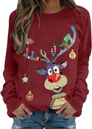 Generic Pull de No&euml;l pour Femme Sweatshirt Femme Pullover Grande Taille Noel Manches Longues Col Rond Sweatshirt Moche Sweat Multicolore Imprim&eacute; Christmas
