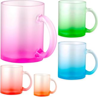 noTrash2003 Set Kaffeetassen Kaffeepott Haferl Teeglas Henkel bruchsicheres Borosilikatglas satiniert mattiert - fröhliche Farbverläufen je 350 mL buntes 5er Set 