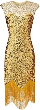 Generic Robe de Soiree Femme Chic Et Glamour Robe Cocktail Robe Rétro À Sequins Pompons Et Perles pour Femmerobe de Soirée Robe de Bal