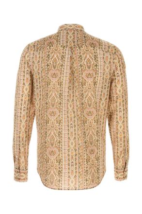 Valentino Garavani Mens Printed Cotto Shirt Voyageimaginairerosagiallobeige Exterior: Cotton Camicie