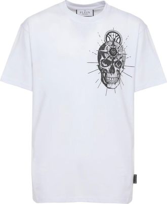 Philipp Plein Homme, Tops, Blanc, Taille: M T-Shirt Col Rond Tatouage T&ecirc;te de Mort