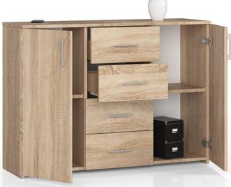 Generic Kommode mit 4 Schubladen und Zwei T&uuml;ren, Sideboard, Multifunktionsschrank, Wohnzimmer, Esszimmer 110x80x35cm VIELE Farbe! (Eiche Sonoma)