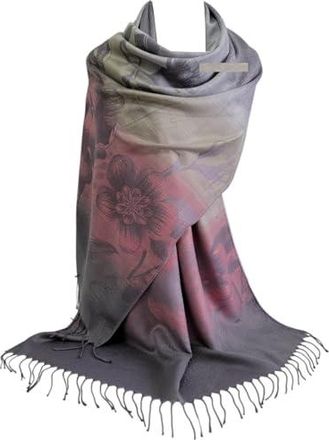 GFM Écharpe châle style pashmina motif cachemire floral (FRL1), S1-2026-gris rose beige, L