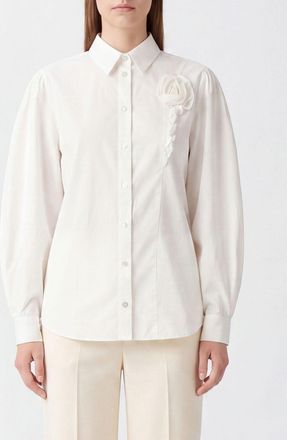 Rotate Chemise en coton biologique &agrave; manches ballon et fleur appliqu&eacute;e
