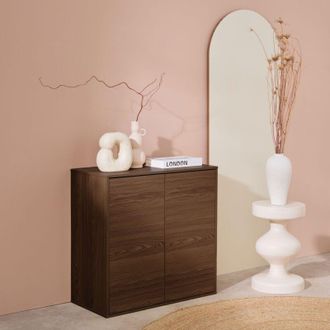 Sweeek Sweeek - Buffet, module de rangement noyer d&eacute;cor bois 2 portes l 70 x p 35 x h 70 cm - Kompo