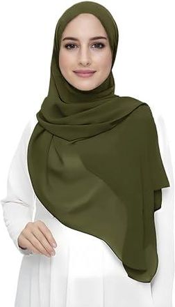 Lina & Lily Écharpe Hijab pour Femme Musulmane en Mousseline Rectangles, Tissu Léger et Fluide (Olive Moyen)