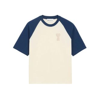 Ami T-shirt en jersey de coton &eacute;pais bicolore - unisex - Tops - Beige - Taille: S
