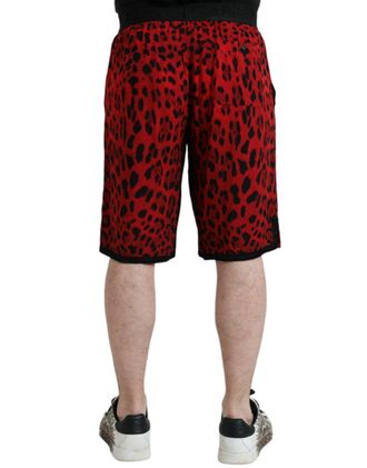 Dolce & Gabbana Mens Red Leopard Print Viscose Bermuda Shorts