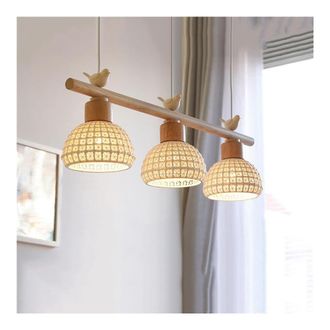 Generic K&uuml;cheninselbeleuchtung, dreiflammige lineare Pendelleuchte, moderner skandinavischer Kronleuchter mit japanischem Holz- und Vogeldekor, verstellbare H