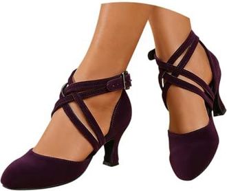 Minetom Chaussures De Danse Latine pour Femmes Sandale en Su&egrave;de Bout Ferm&eacute; Tango Valse Sociale Salsa A Violet 37 EU