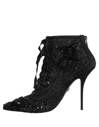 Dolce & Gabbana Womens Black Embellished Mesh Ankle Boots Shoes