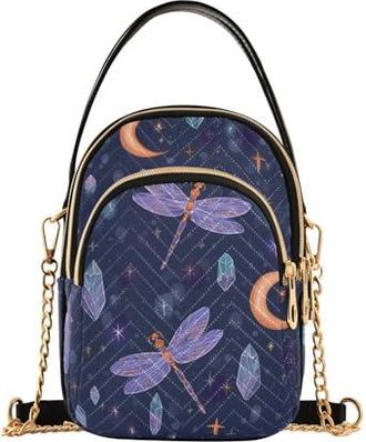 Mnsruu Sac à bandoulière pour femme, libellule et lune, bleu foncé, sac à main, petit sac à bandoulière avec sangle réglable