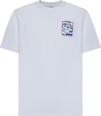 Casablanca Homme, Tops, Blanc, Taille: XL T-shirt ras du cou avec logo imprim&eacute;